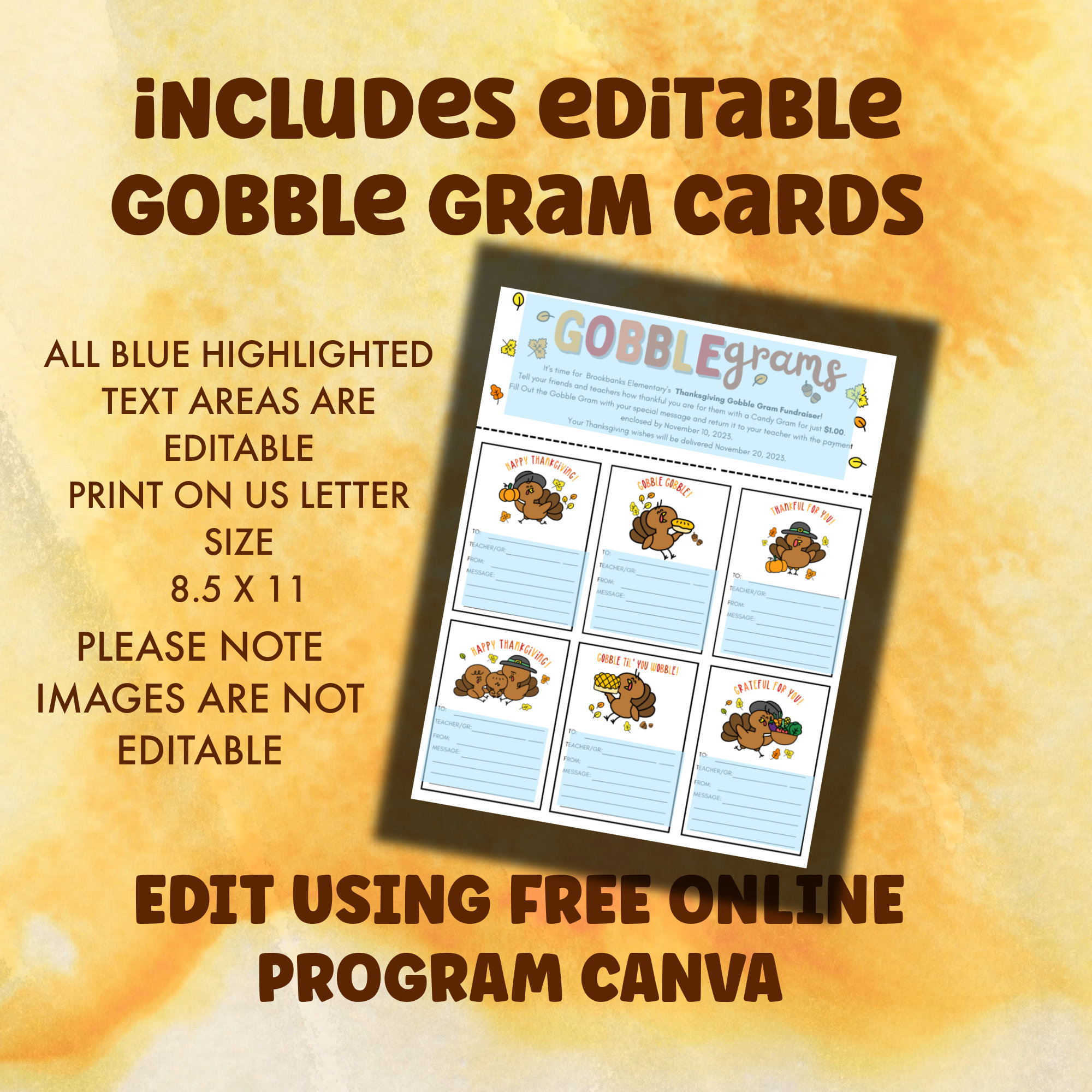 Thanksgiving Gobble Gram Flyer EDITABLE | Thanksgiving Candy Gram PTO ...