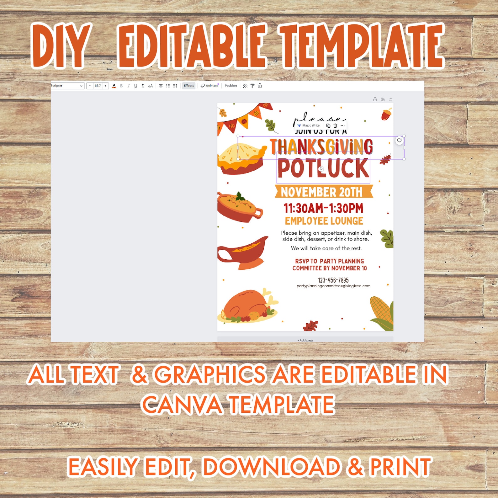 Thanksgiving Potluck Flyer EDITABLE | Thanksgiving Potluck Invitation ...
