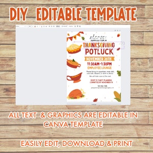 Thanksgiving Potluck Flyer EDITABLE | Thanksgiving Potluck Invitation ...