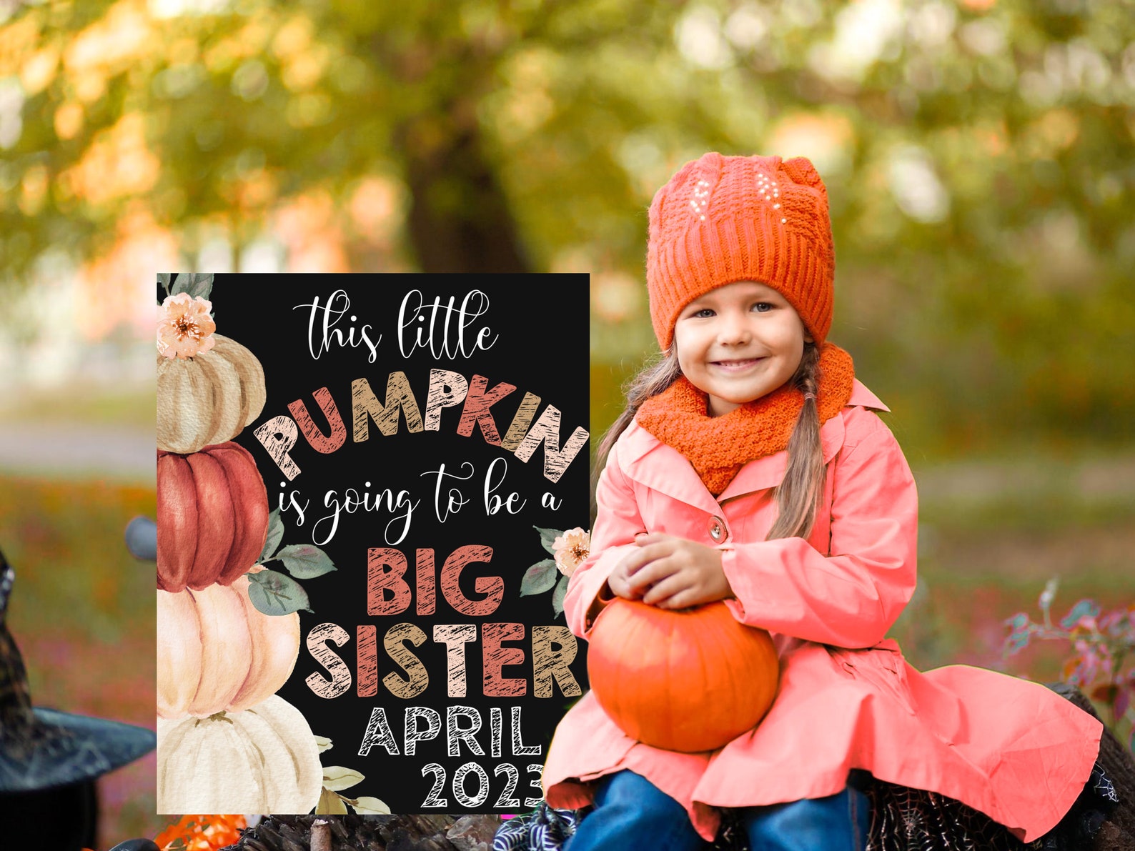 Pumpkin Big Sister Pregnancy Announcement Sign Fall Big - Etsy