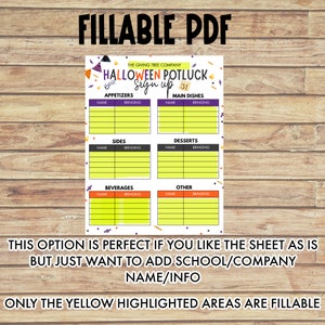 Halloween Potluck Sign up Sheet EDITABLE | Potluck Sign up Form ...
