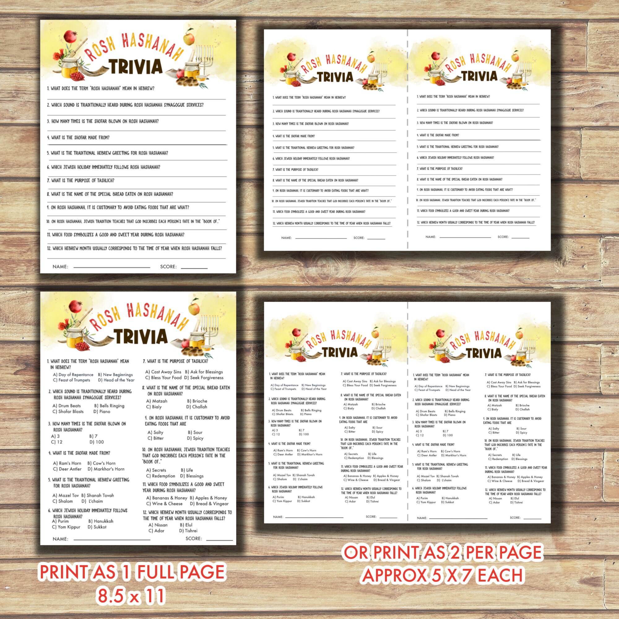 Rosh Hashanah Trivia Game | Jewish High Holiday Games | Rosh Hashanhah ...
