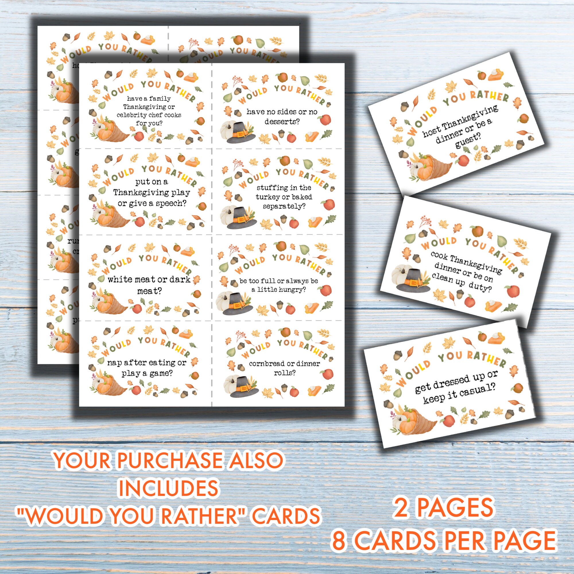 Thanksgiving Would You Rather Game | Thanksgiving Party Games Printable ...