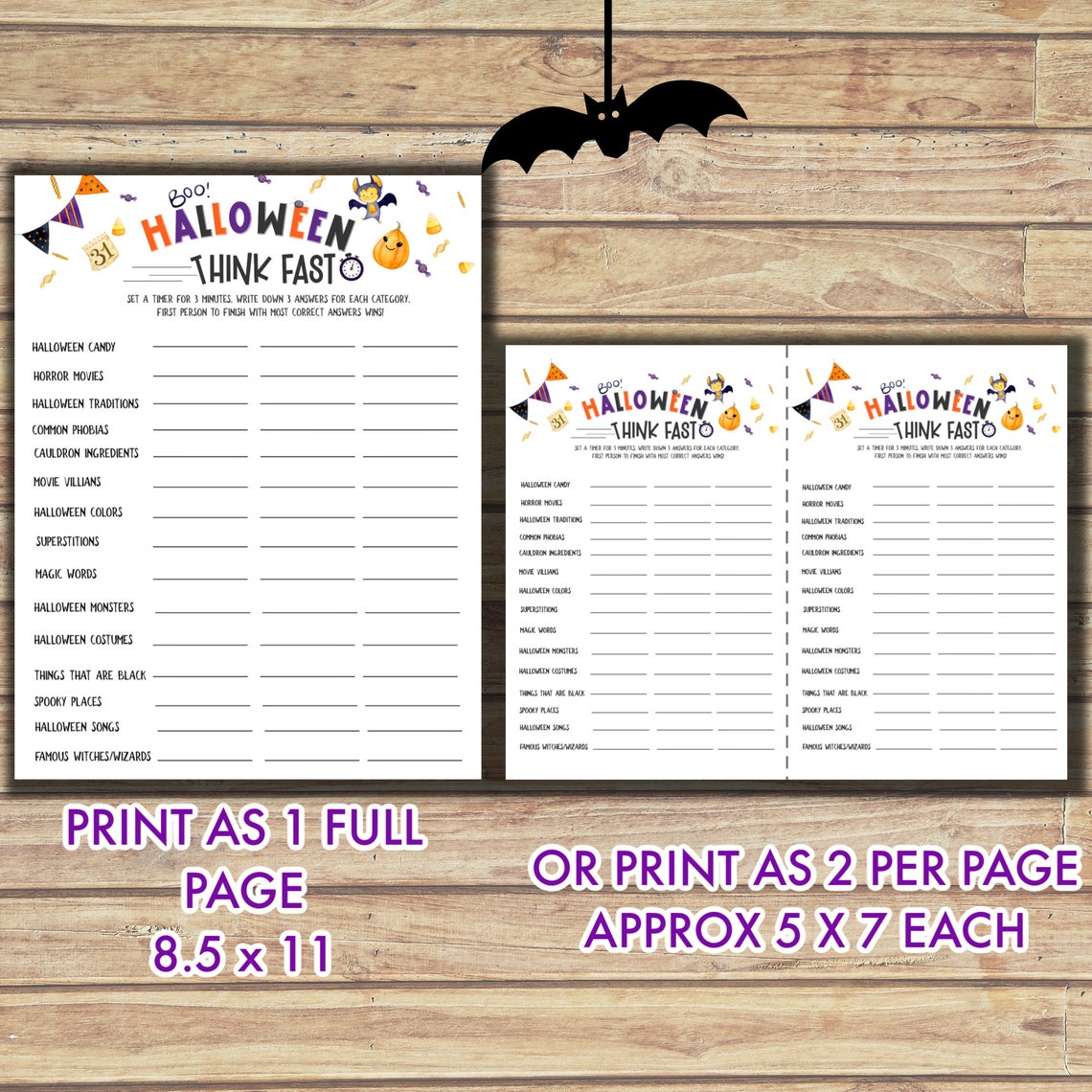 Halloween Think Fast Game Printble | Halloween Think Quick | Halloween ...