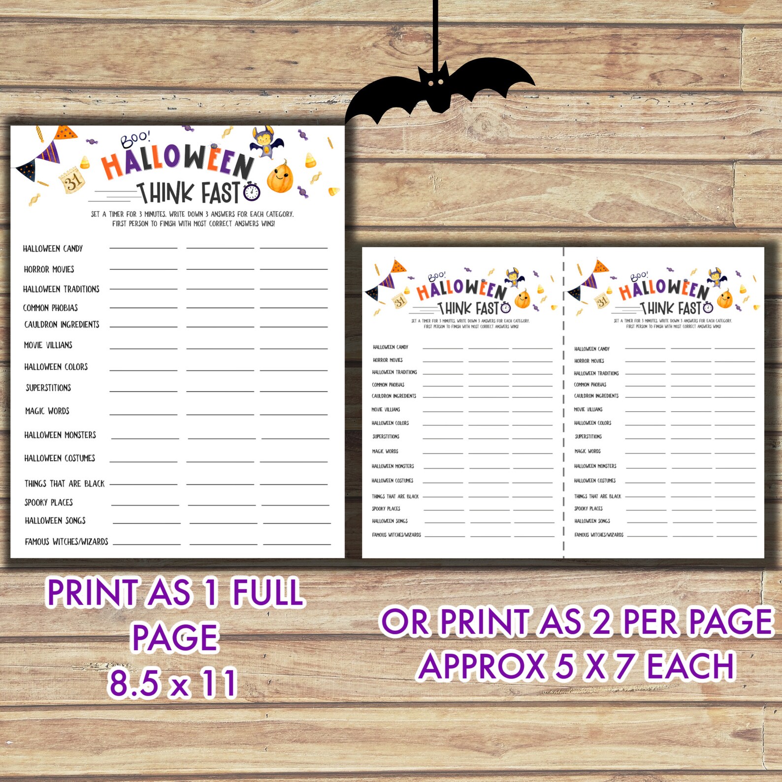 Halloween Think Fast Game Printble | Halloween Think Quick | Halloween ...