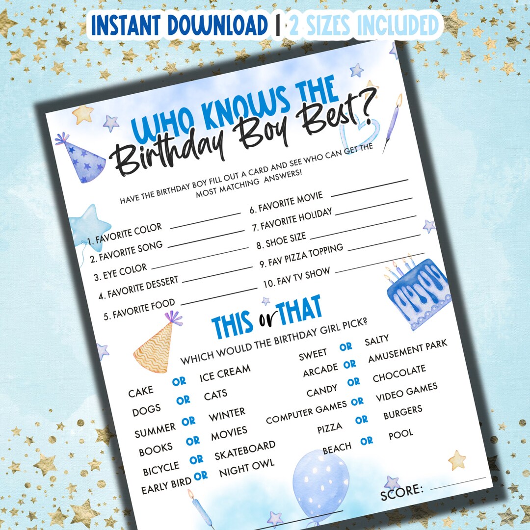Who Knows the Birthday Boy Best Game How Well Do You Know - Etsy Hong Kong