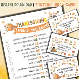 Thanksgiving Would You Rather Game | Thanksgiving Party Games Printable ...