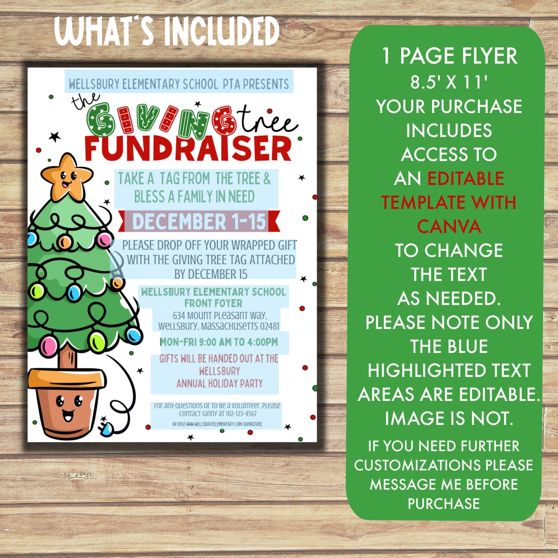 Giving Tree Fundraiser Flyer EDITABLE TEMPLATE | Christmas Giving Tree ...