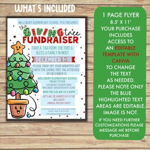 Giving Tree Fundraiser Flyer EDITABLE TEMPLATE | Christmas Giving Tree ...