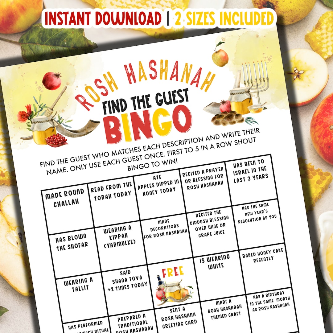 Rosh Hashanah Games | Rosh Hashanah Find the Guest Bingo | Jewish Games ...