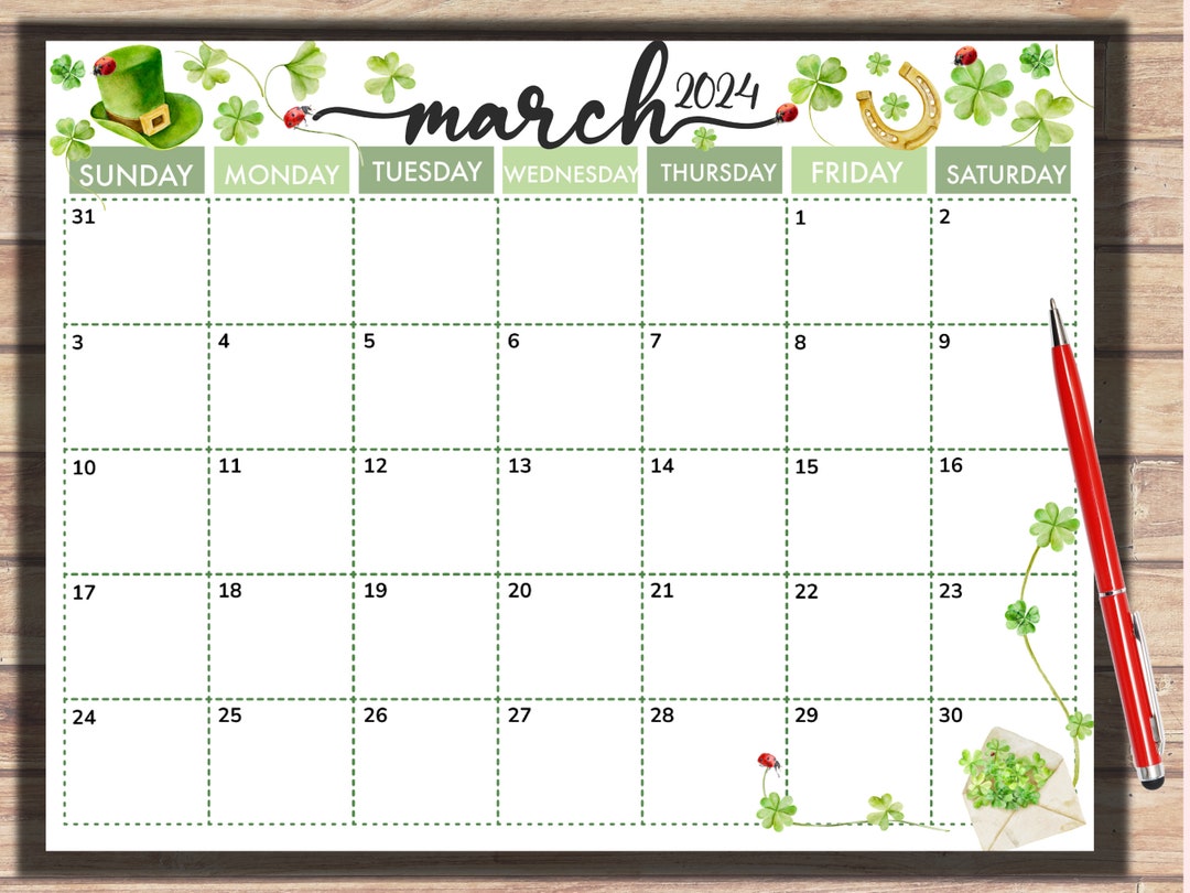 Editable March 2024 Calendar Printable, Happy St. Patrick's Day Planner ...