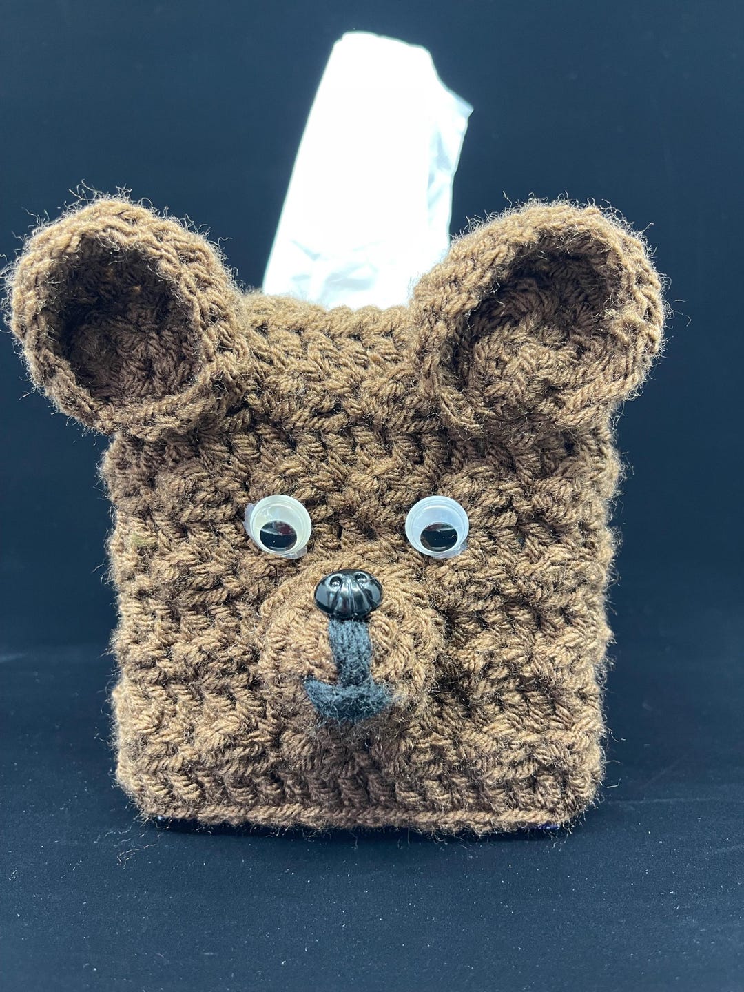 Handmade Crochet Bear Tissue Box Cover – Cute Brown Bear Tissue Cozy ...