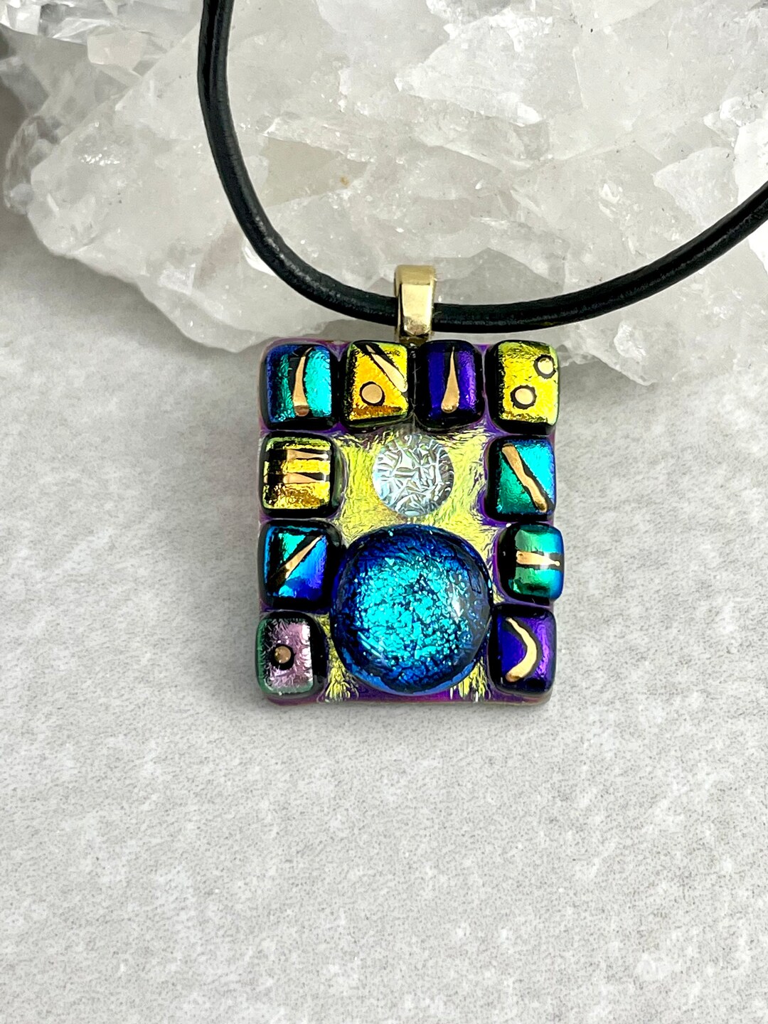 Dichroic Glass Pendant, Fused Glass Pendant, Gold Dichroic, Gold Lustre ...