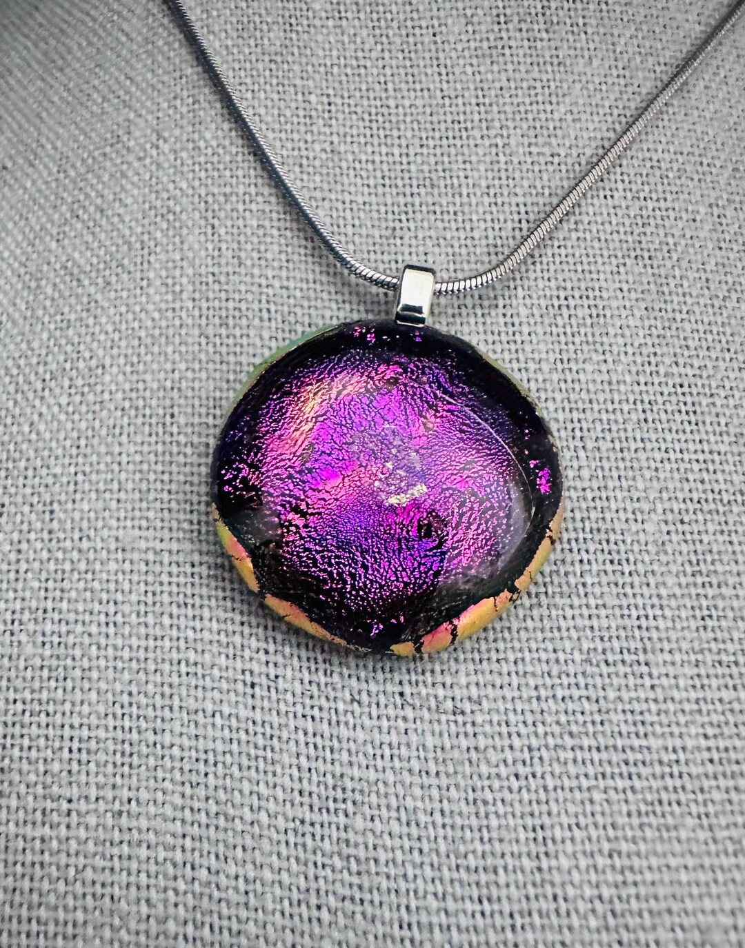 Dichroic Glass Pendant, Magenta Pink, Fused Glass, Dichroic Jewelry ...