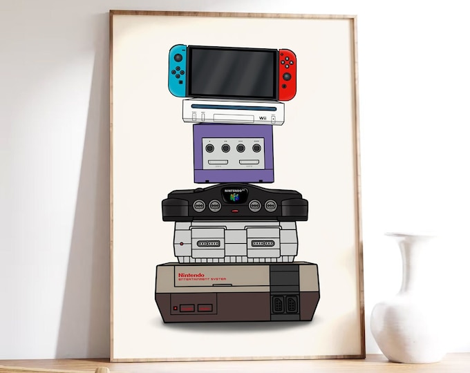 Nintendo Controllers Watercolor Art Print Set Video Game Art Series NES ...