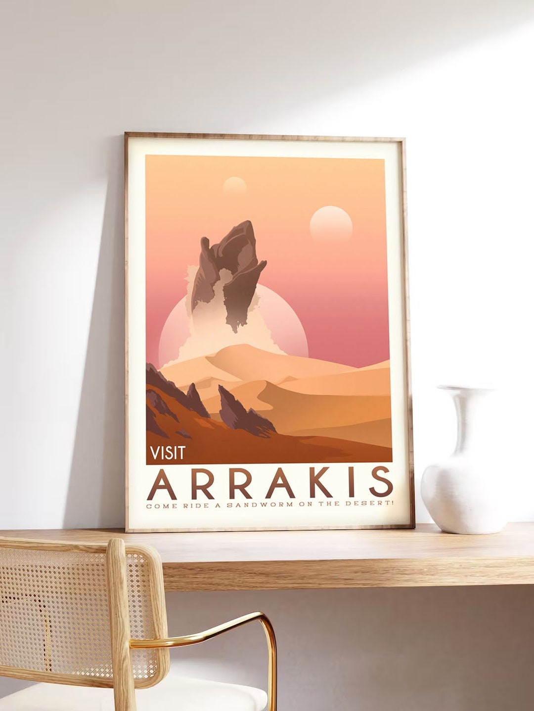 Dune Visit Arrakis Poster - Retro Travel Print - Ride a Sandworm! Wall Art Home Decor A5-A4-A3 ...