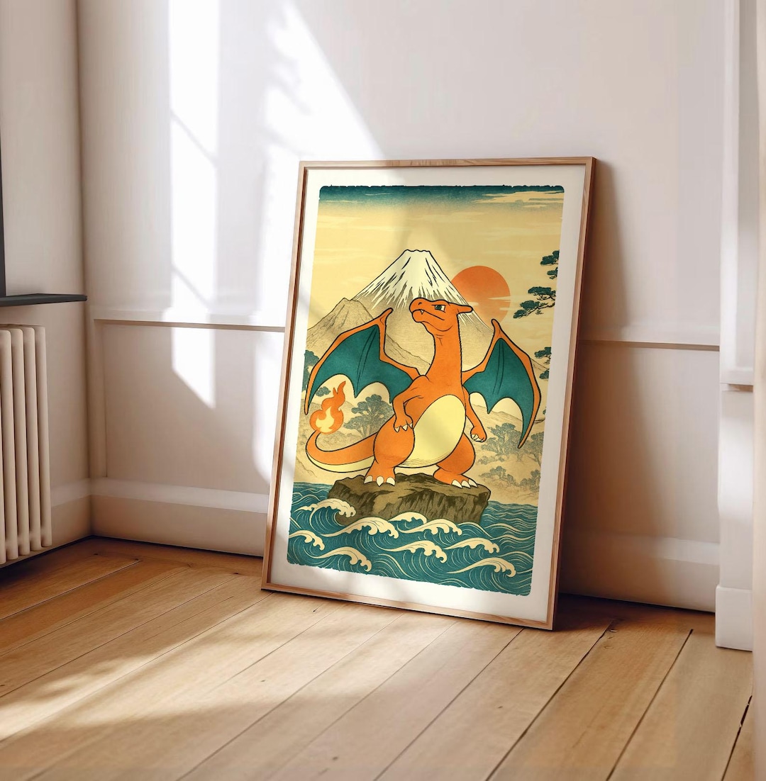 Charizard at Mt. Fuji Print - Retro Pokemon Poster - Traditional ...