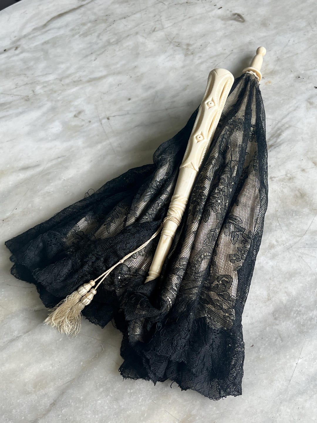 Antique 19th Century Black Lace Carriage Parasol - Etsy