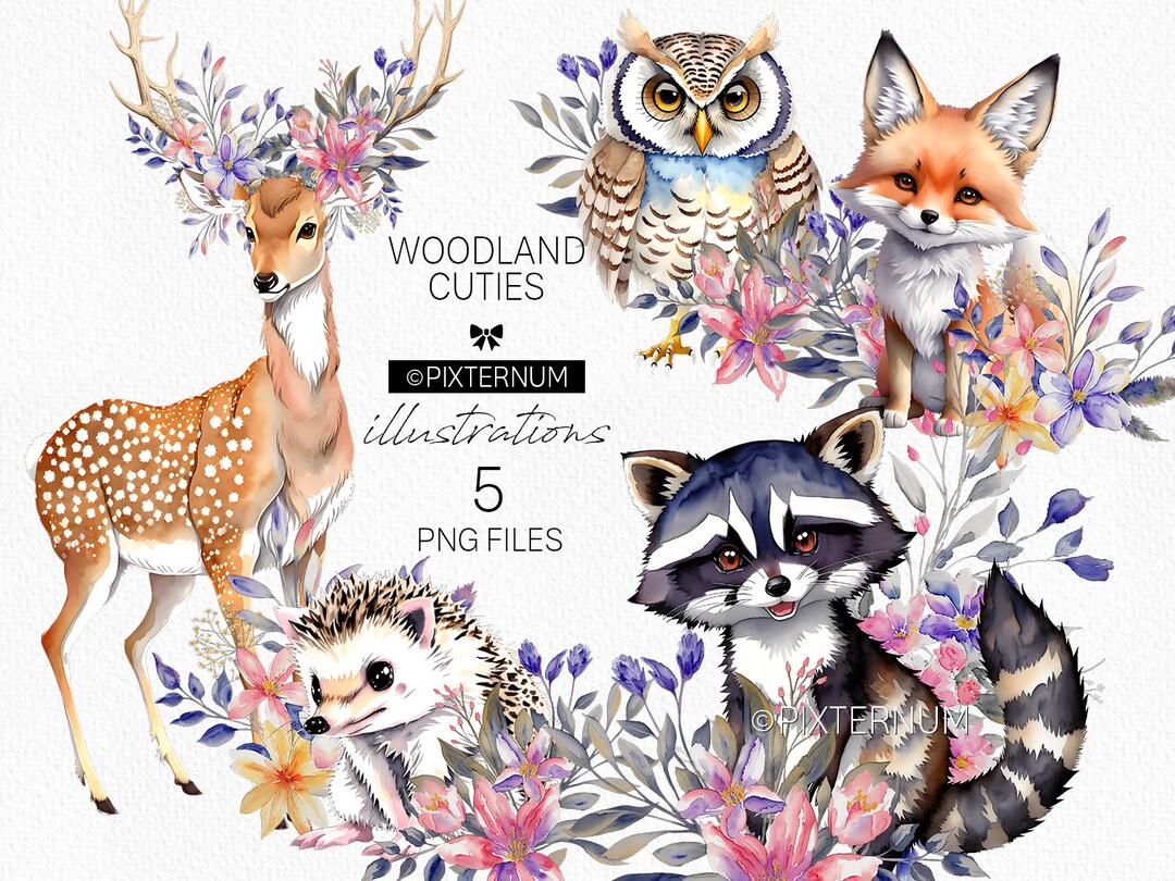 Cute Woodland Animals Clip Art Pack Watercolor Animals - Etsy