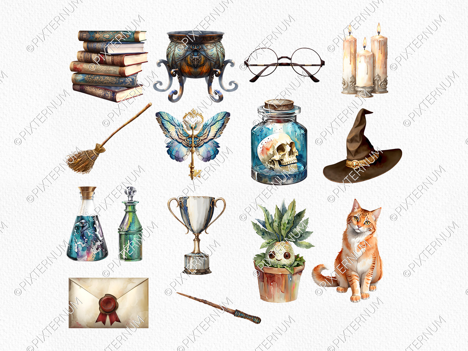 Witch and Wizard Clipart Pack Magic Watercolor Clip Art by - Etsy
