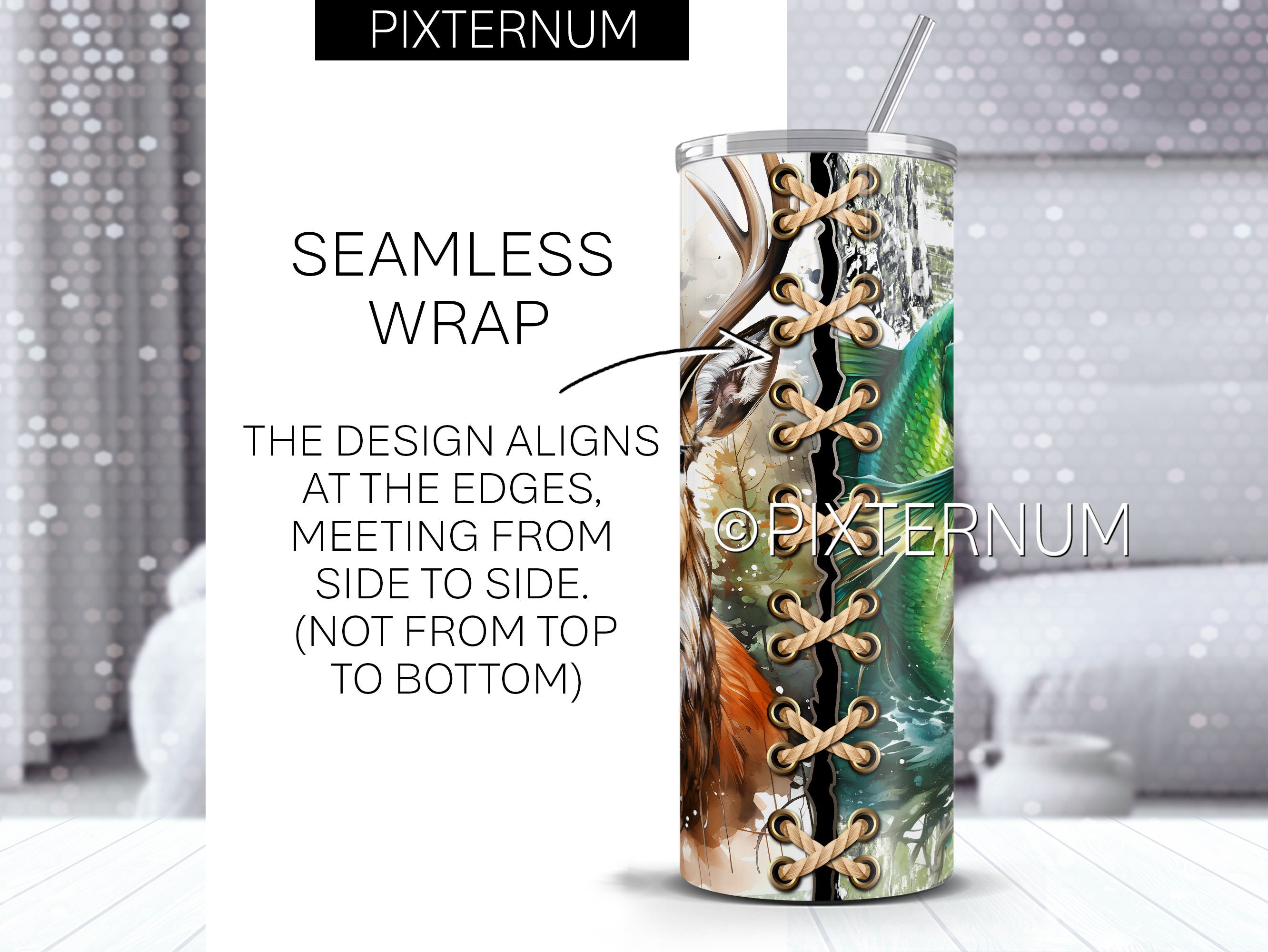 Seamless Fish and a Deer 20oz Skinny Tumbler Wrap, Distressed Forest ...