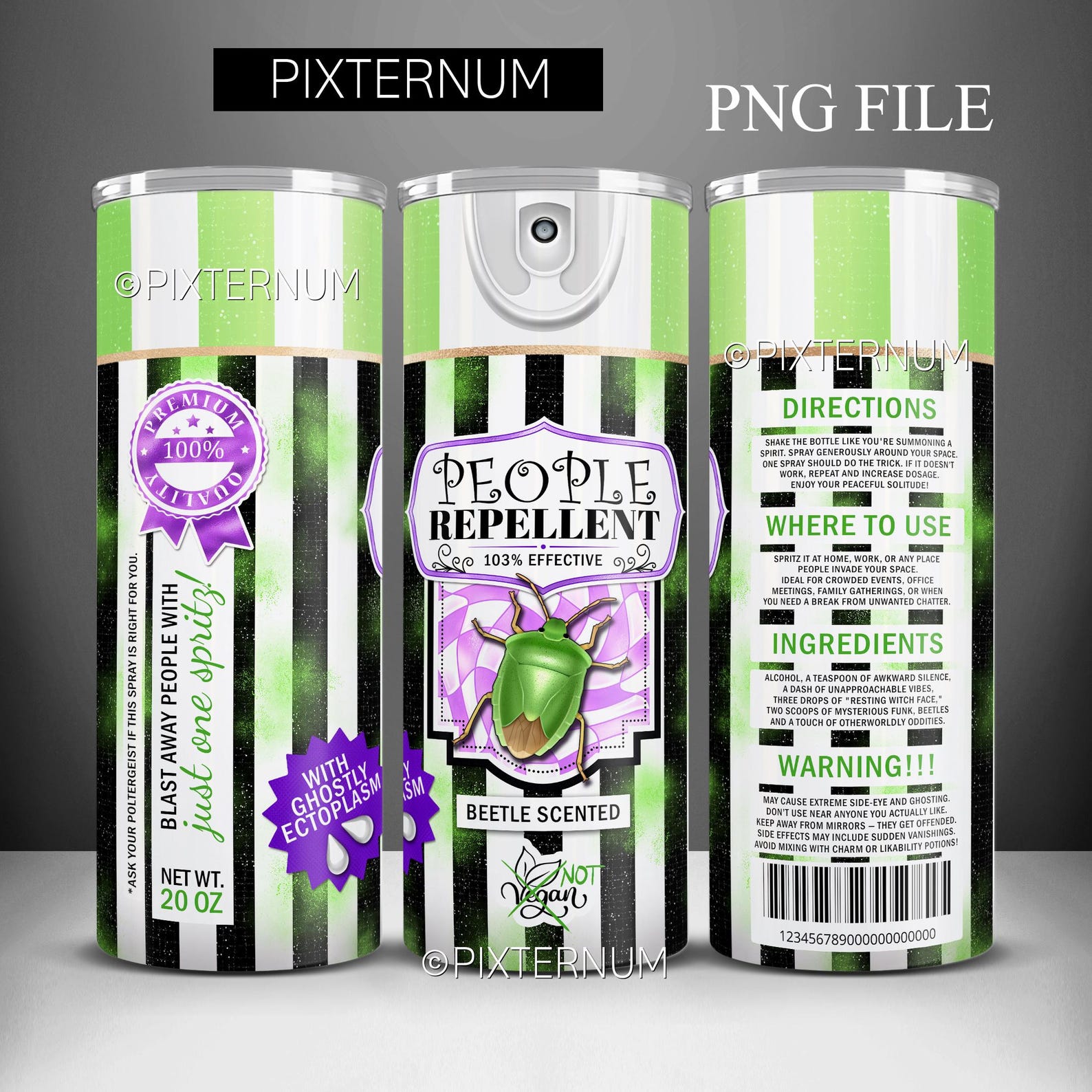 People Repellent Spray Tumbler Wrap PNG, Funny Green Beetle 20oz Skinny ...