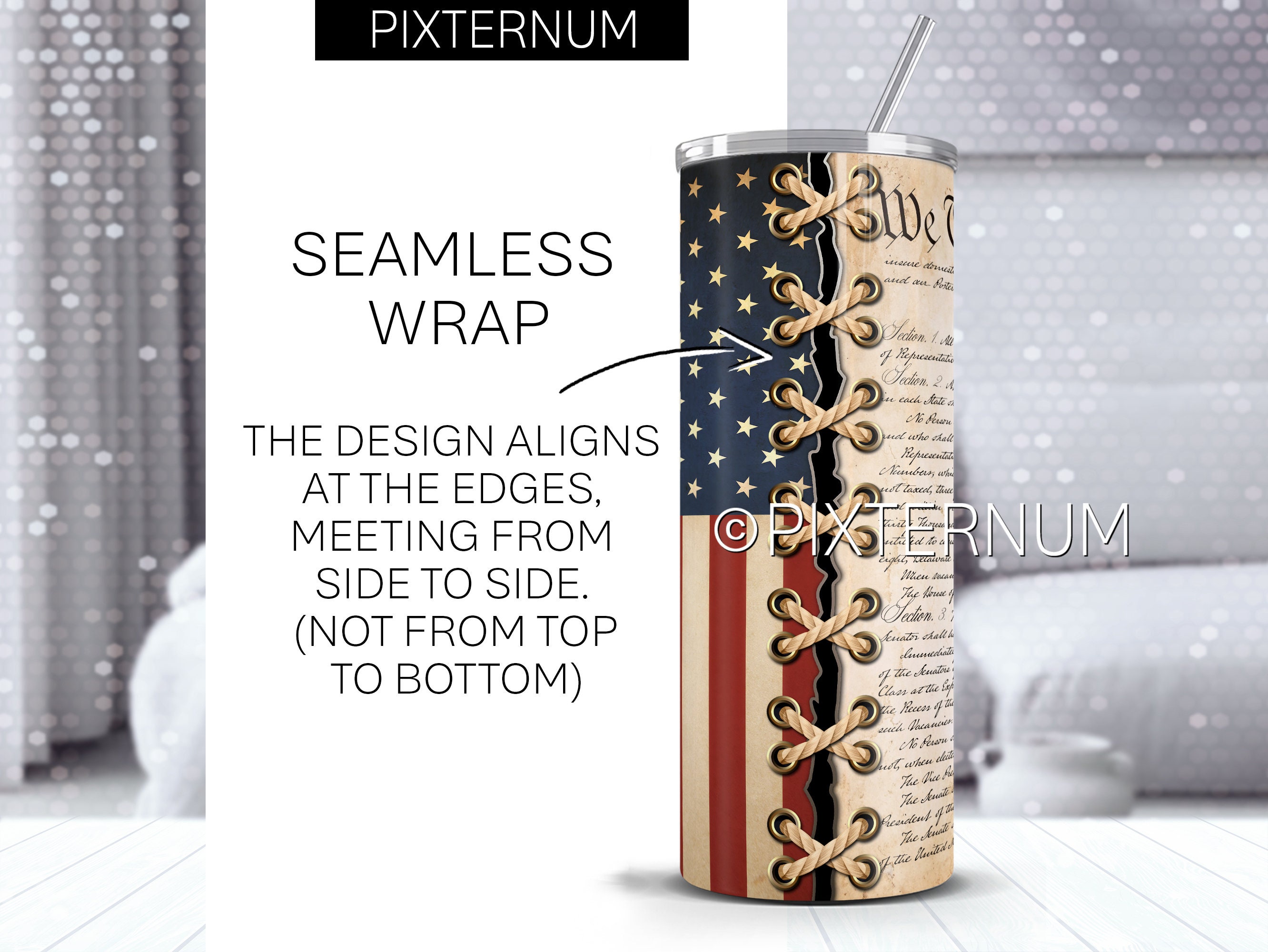 Seamless American Flag 20oz Skinny Tumbler Wrap, Patriotic USA We the ...
