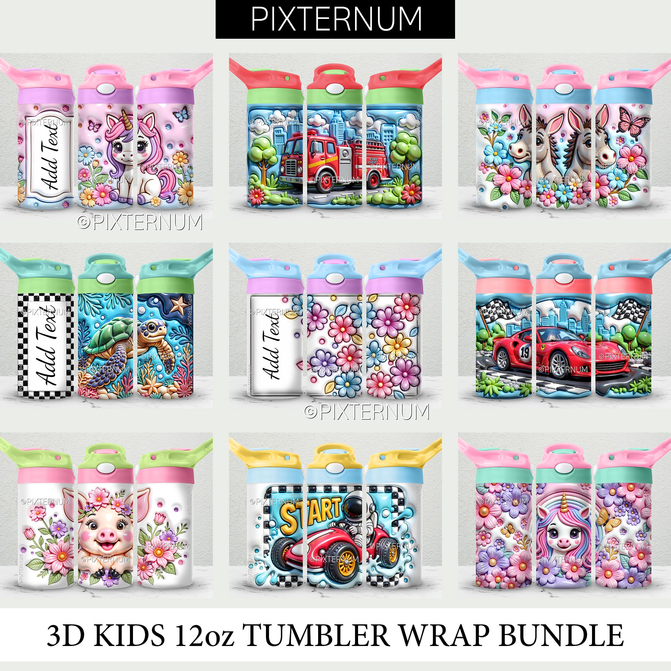 32 Kids Tumbler Wrap PNG Bundle, 3D Inflated Puffy 12oz Sippy Cup Wraps ...