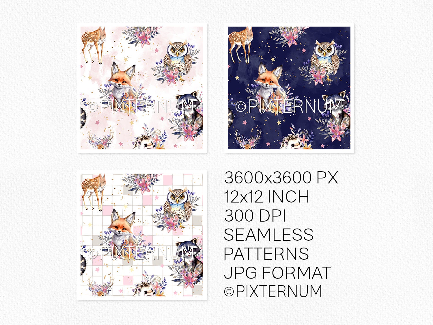 Cute Woodland Animals Seamless Patterns Pack, Watercolor Animals ...