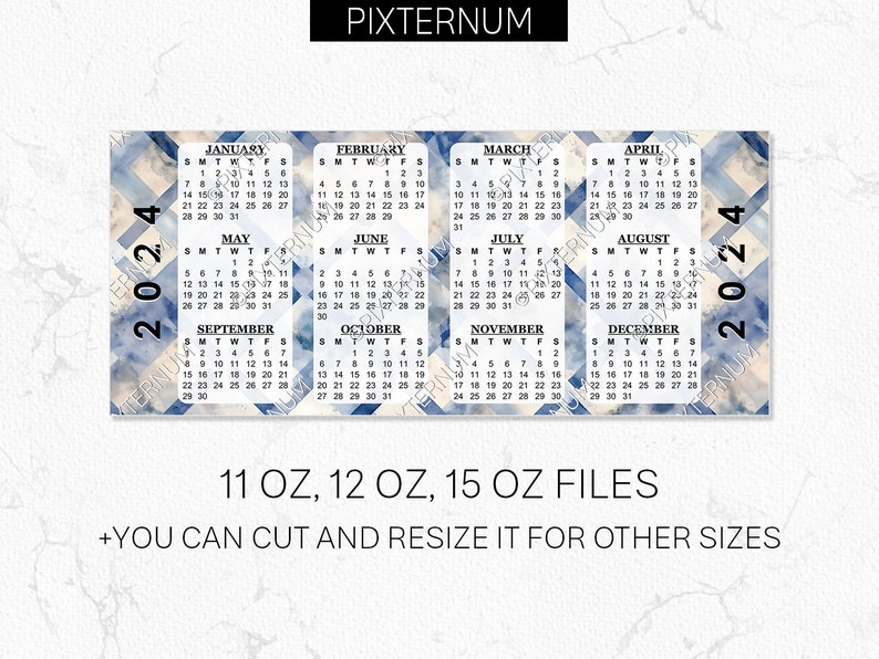2024 Calendar New Year Wrap PNG, Mug Sublimation Watercolor Plaid ...