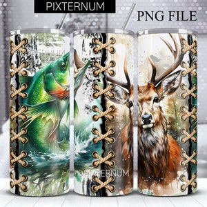 Seamless Fish and a Deer 20oz Skinny Tumbler Wrap, Distressed Forest ...