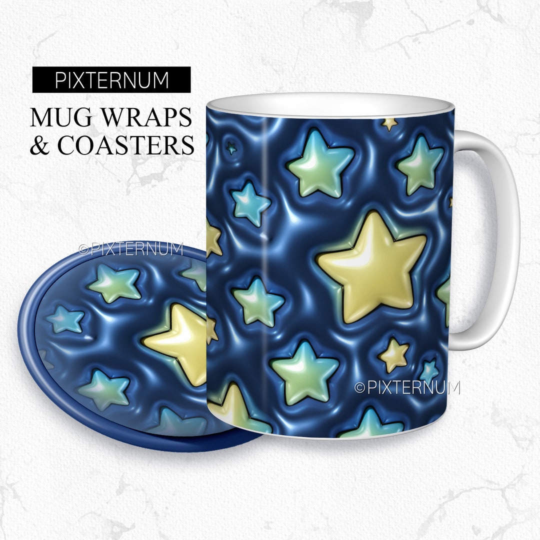 3d Inflated Twinkle Star Mug Wrap PNG, Mug Sublimation Design Template ...
