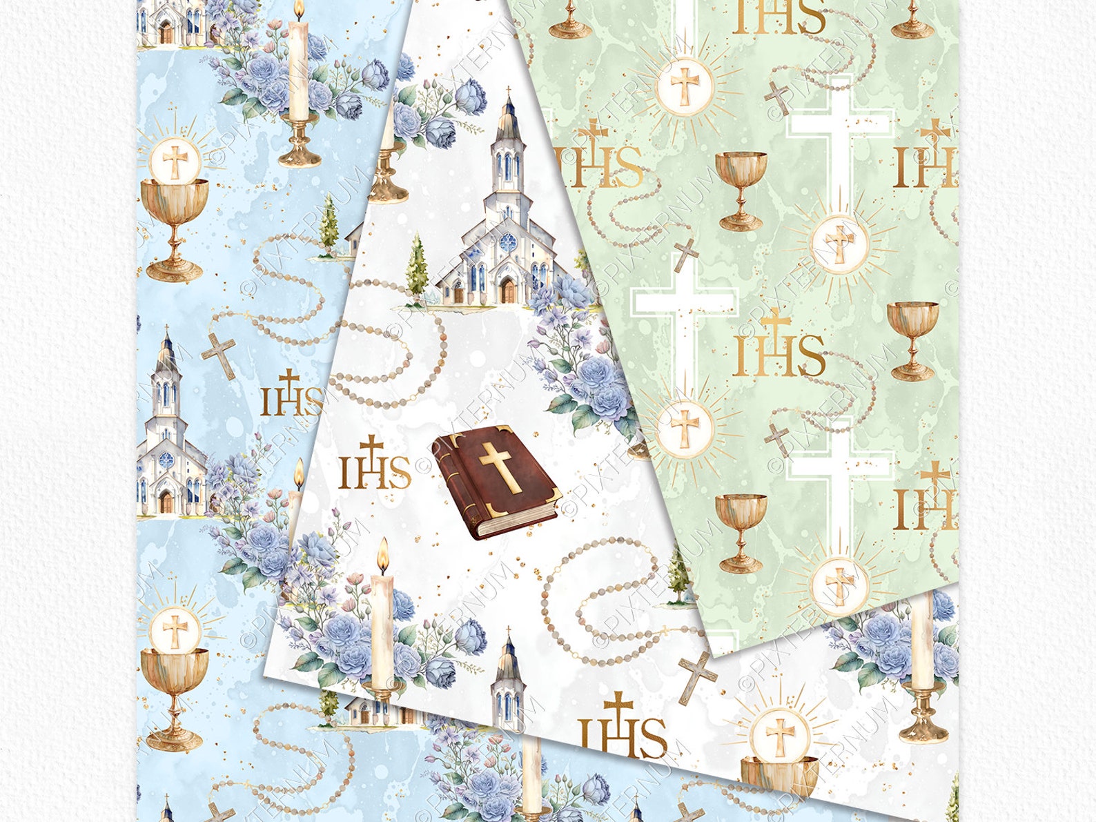 Religious Seamless Patterns, Boy First Communion, Digital Papers by ...