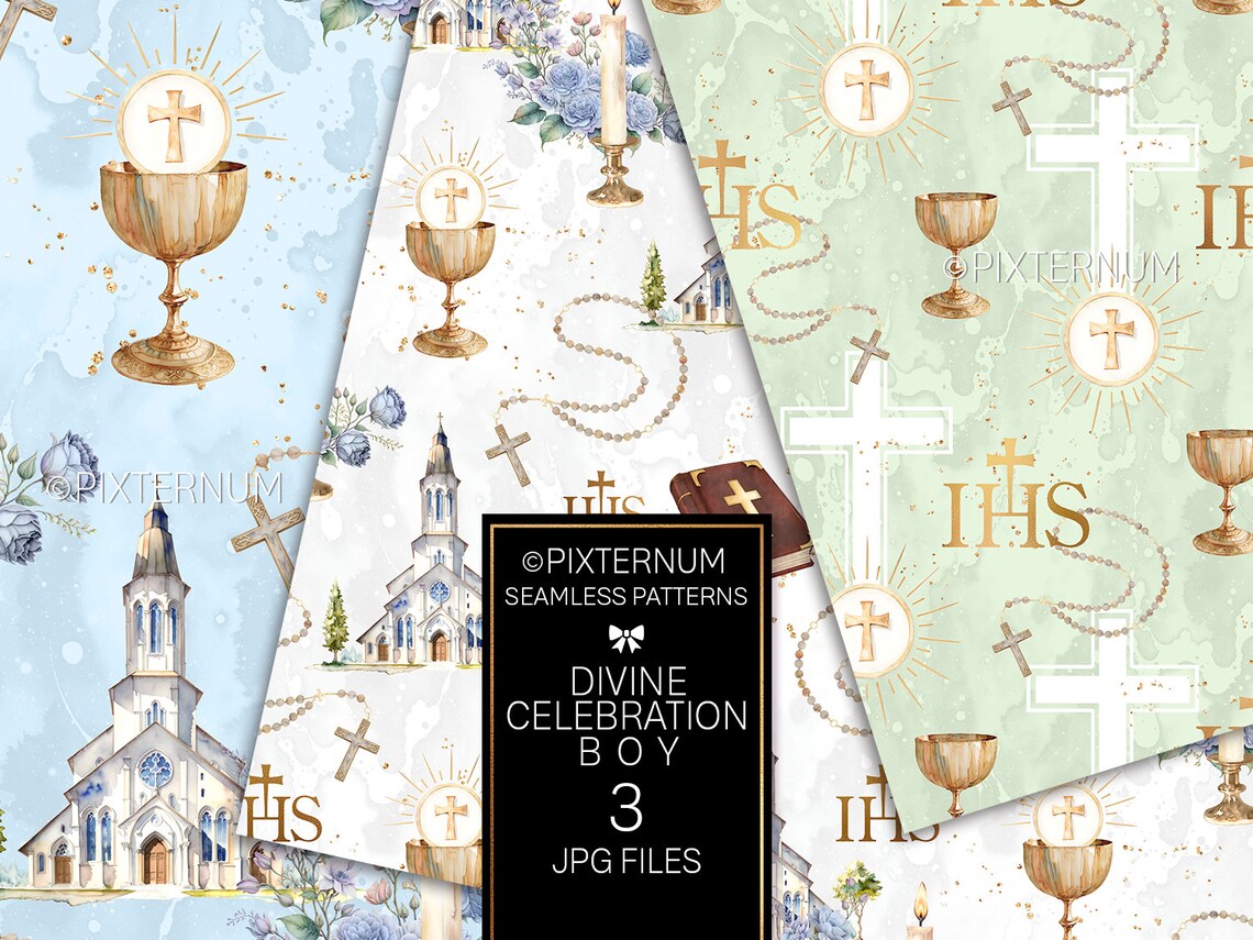 Religious Seamless Patterns, Boy First Communion, Digital Papers by ...