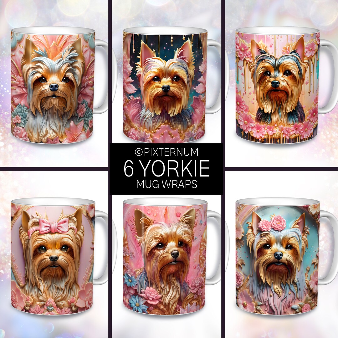 Yorkie Dog Colorful Mug Wrap PNG Bundle, 11oz, 12oz, 15 Oz Mug ...