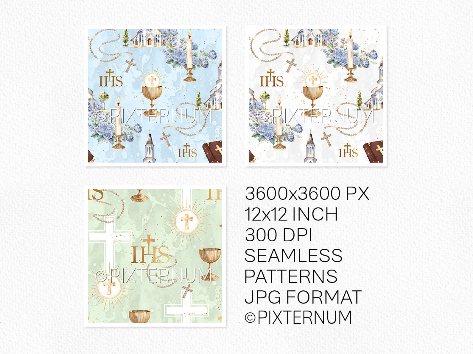 Religious Seamless Patterns, Boy First Communion, Digital Papers by ...