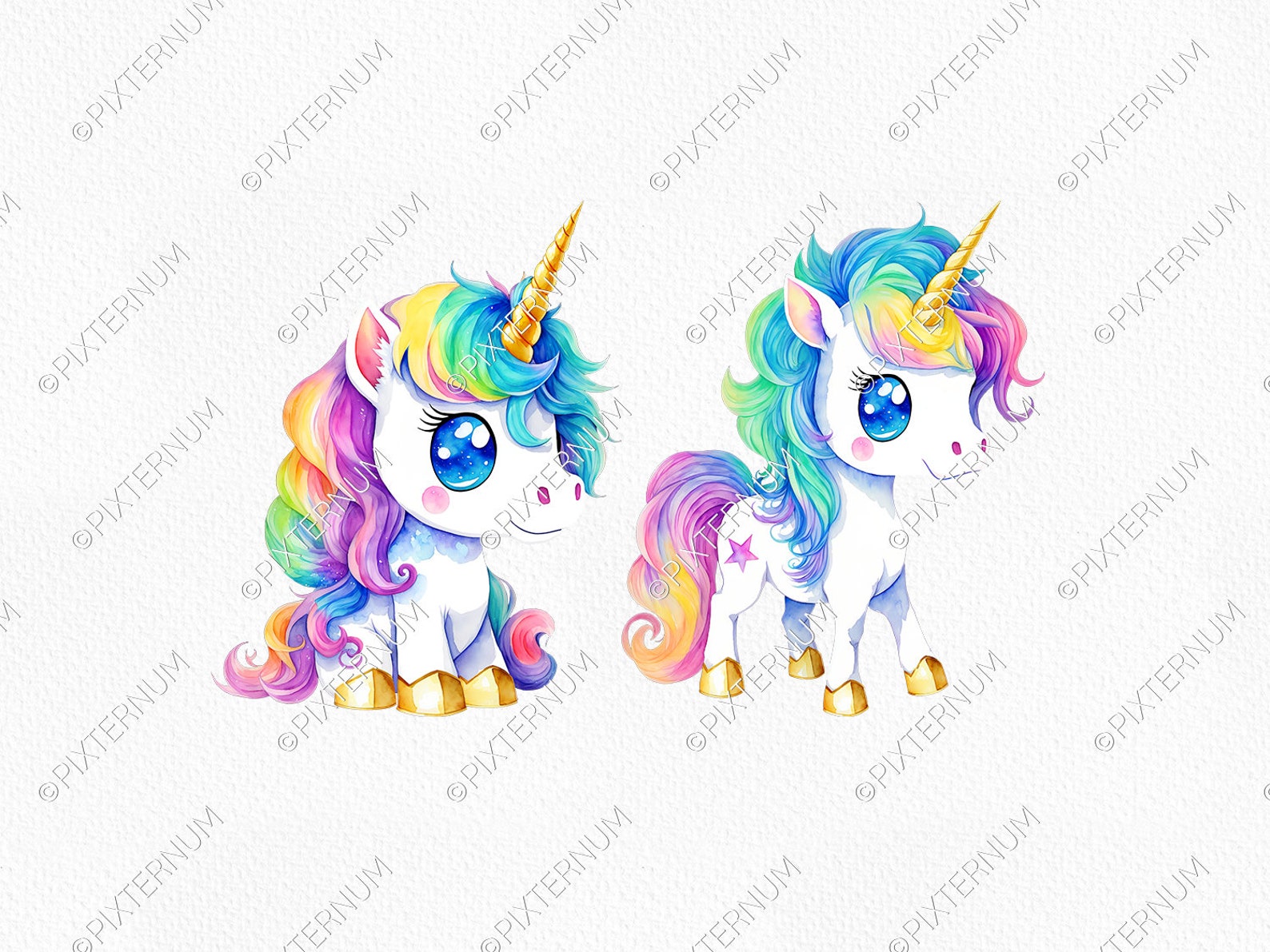 Unicorns Clip Art Pack, Cute Watercolor Unicorn Rainbow Clipart by ...