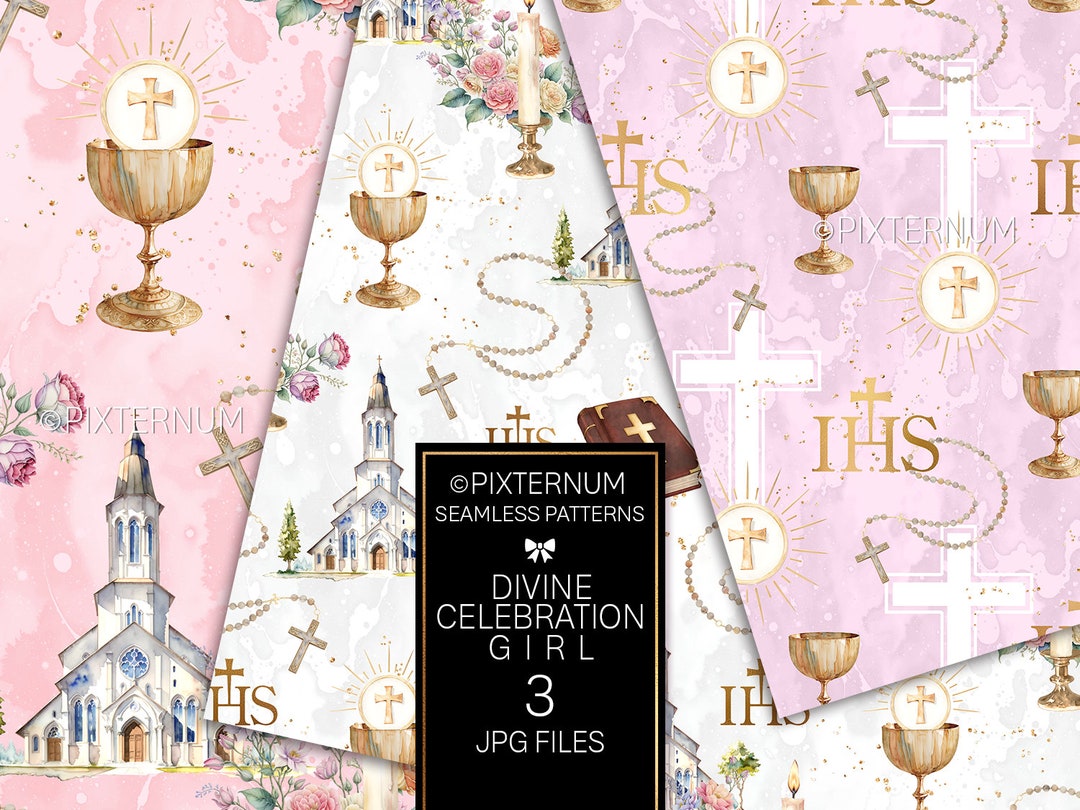 Religious Seamless Patterns, Girl First Communion, Digital Papers by ...