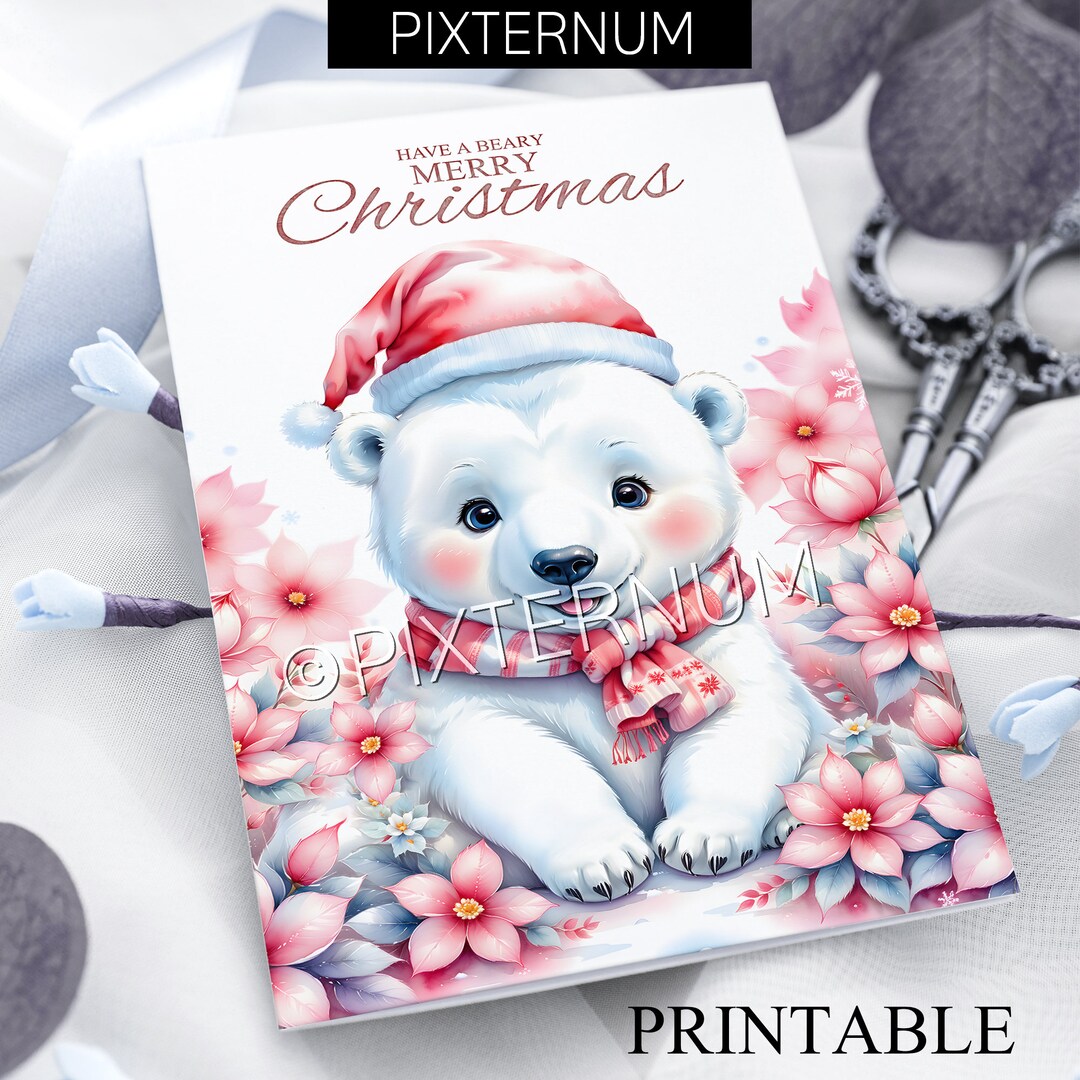 Printable Christmas Greeting Card Template, Polar Bear Christmas Card ...
