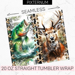 Seamless Fish and a Deer 20oz Skinny Tumbler Wrap, Distressed Forest ...