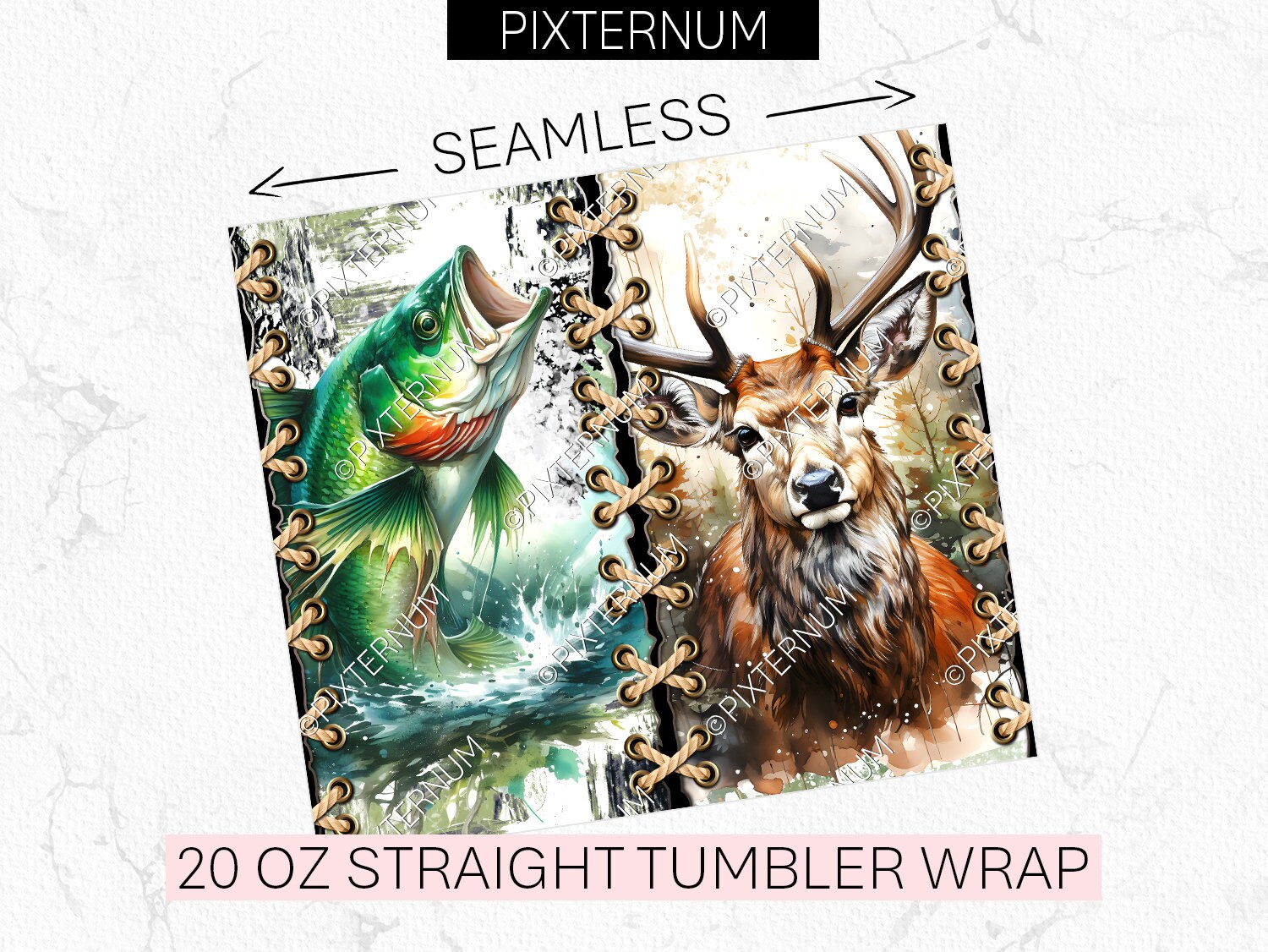 Seamless Fish and a Deer 20oz Skinny Tumbler Wrap, Distressed Forest ...