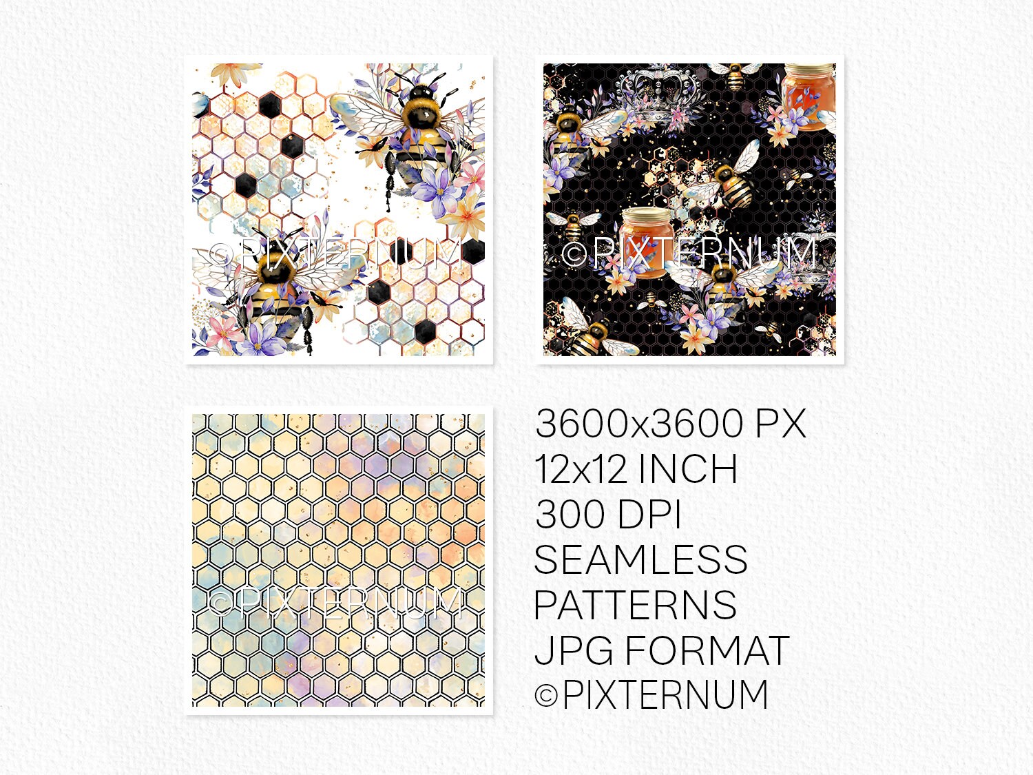 Honey Bee Seamless Patterns, Watercolor Bee Digital Papers Pack by ...
