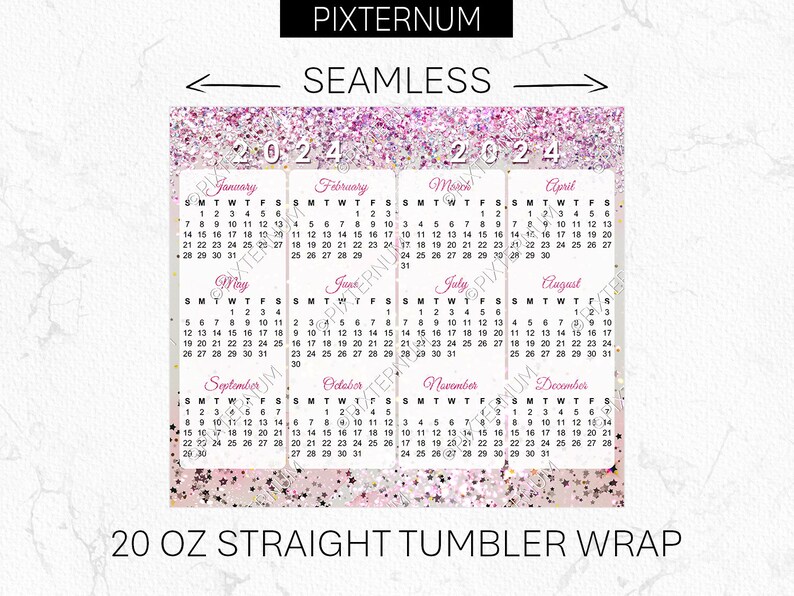 Glitter Calendar 2024 New Year 20oz Skinny Tumbler Wrap, American ...