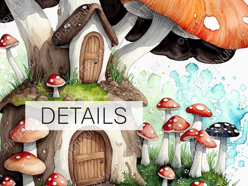 Mushroom Houses Clip Art Pack Watercolor Fantasy Fairy House - Etsy