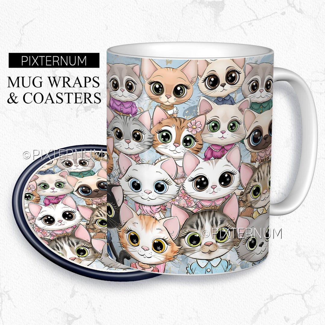 Cats Mug Wrap PNG, Mug Sublimation Design Template, 11oz, 12oz, 15oz ...