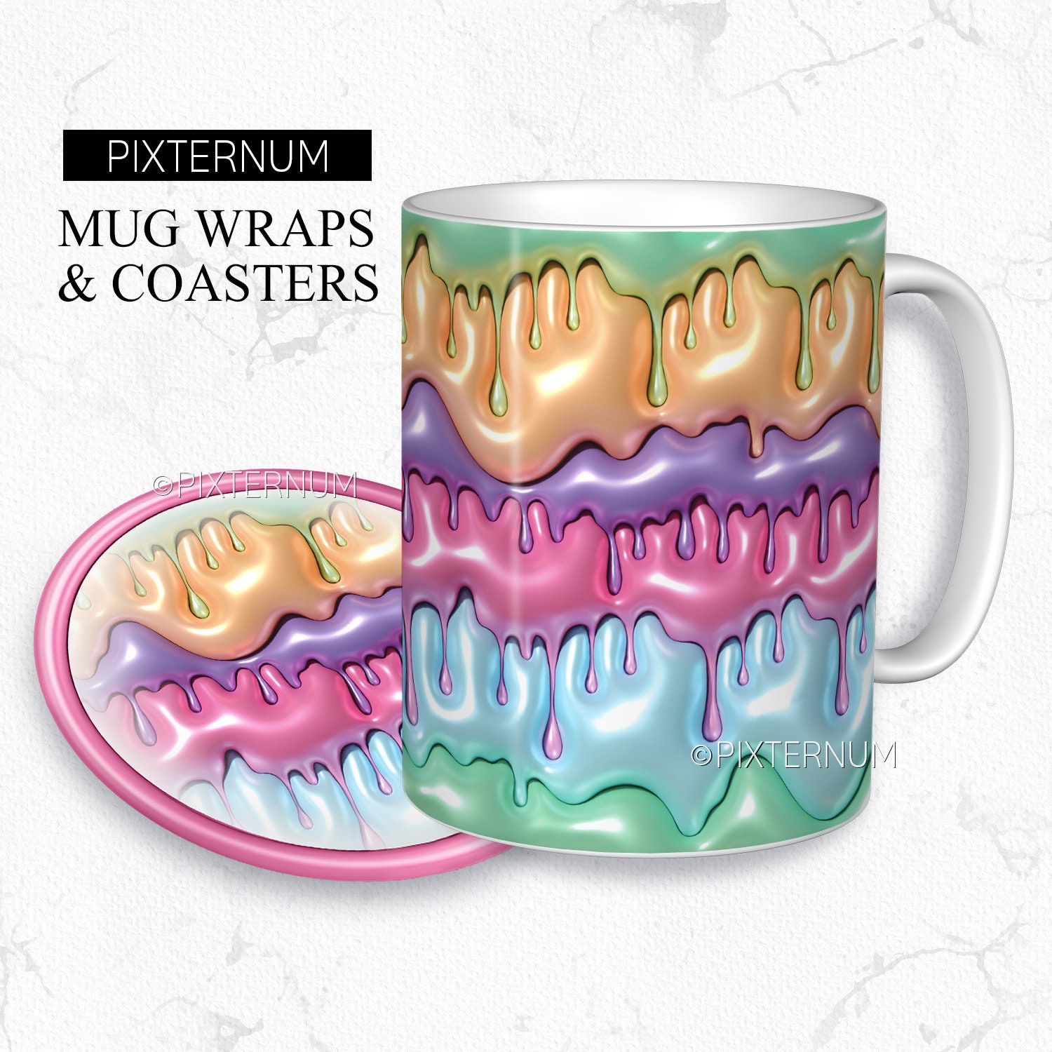 3d Inflated Dripping Mug Wrap PNG, Mug Sublimation Design Template ...