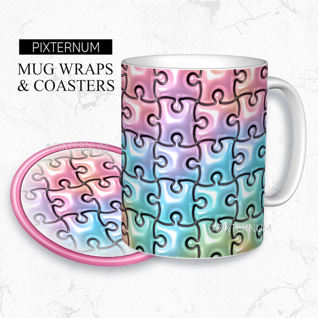 3d Inflated Puzzle Mug Wrap PNG, Mug Sublimation Design Template, 11oz ...