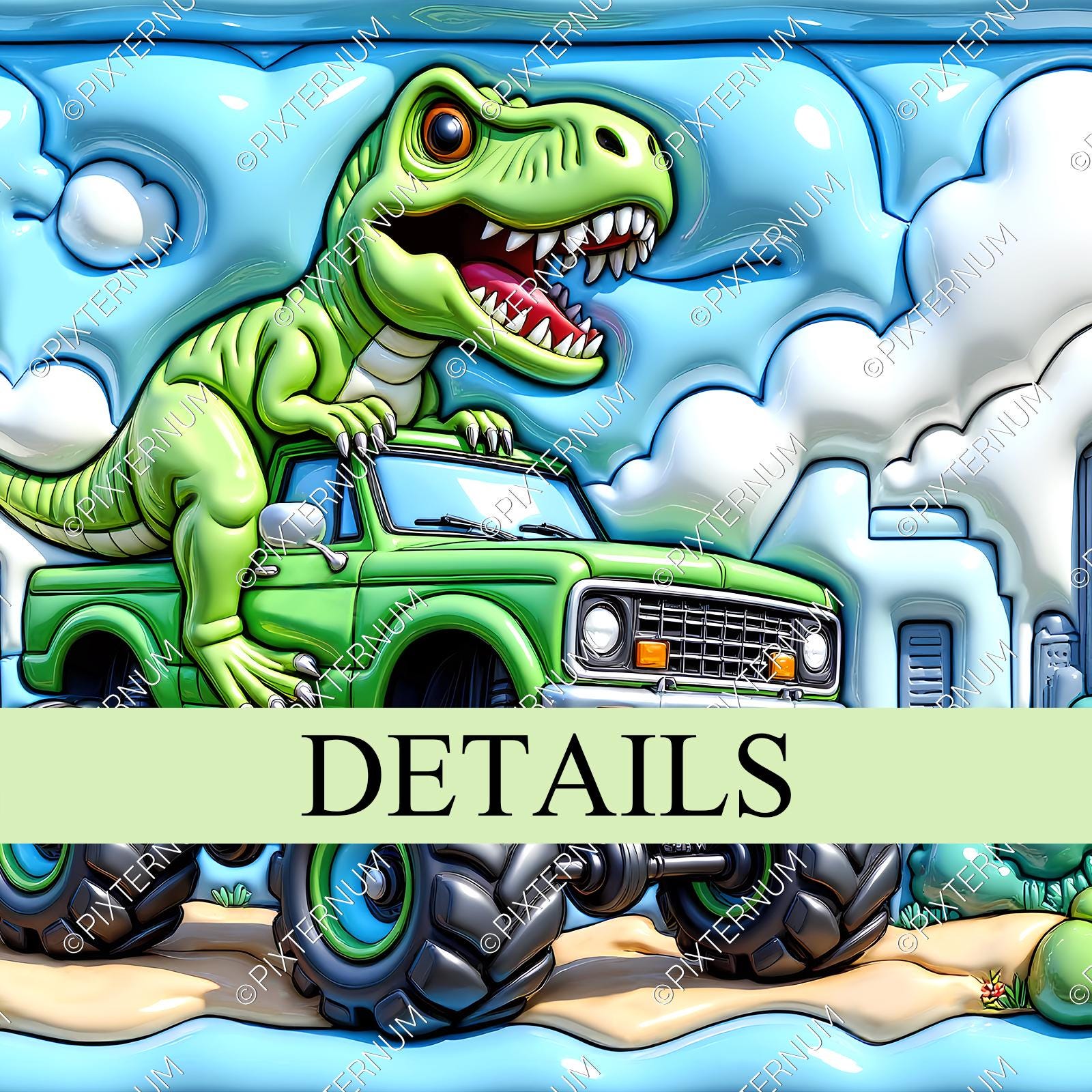 Dinosaur T-rex and Truck 3D Inflated Puffy Kids Tumbler Wrap PNG, 12oz ...