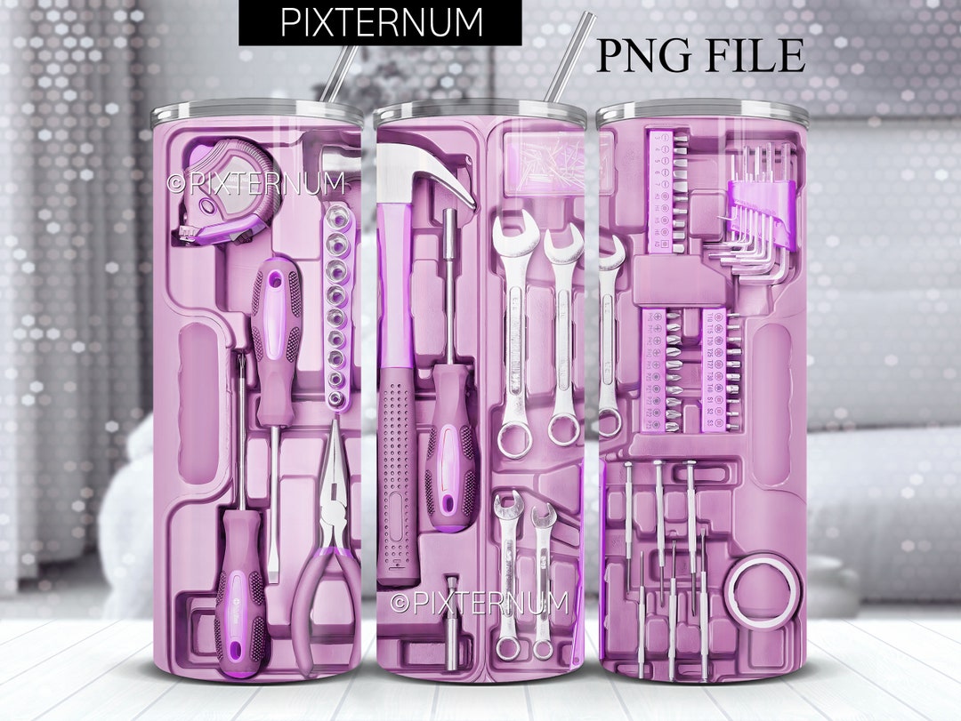 Seamless Pink Mechanic Tools Tumbler Wrap, Tool Box PNG 3D Tumbler ...