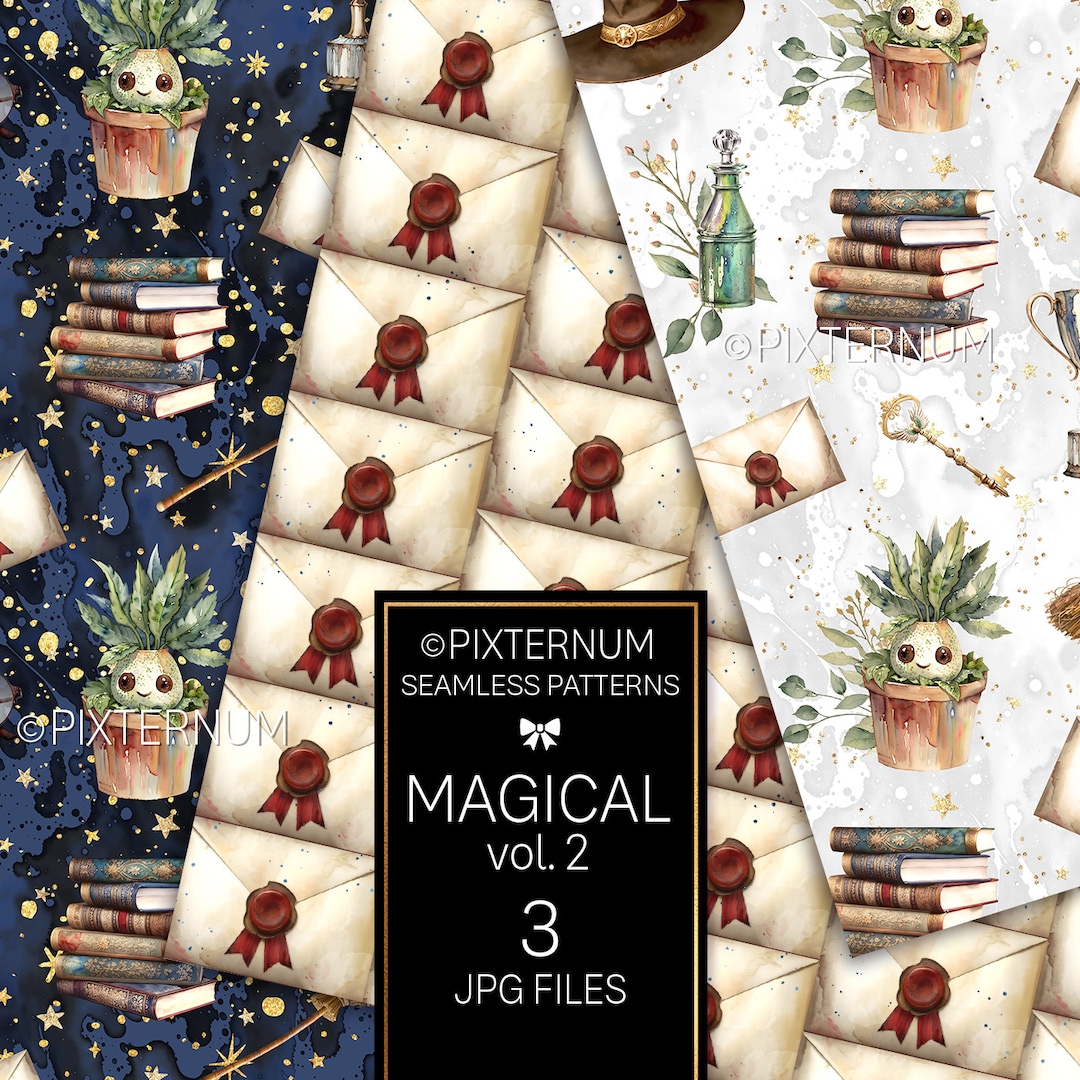 Witch and Wizard Digital Papers, Magic Seamless Patterns by Pixternum ...